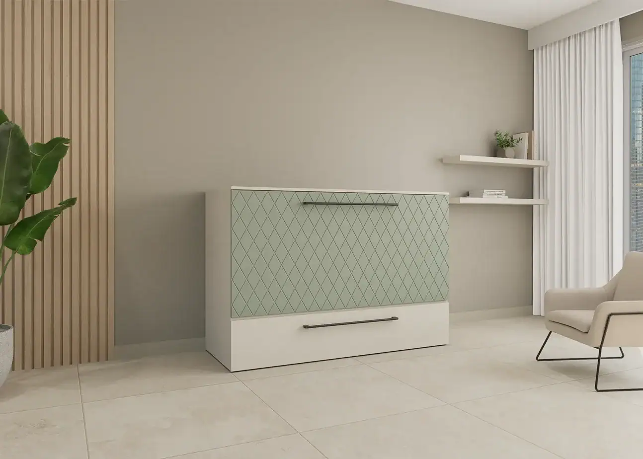 Lit cabinet Livingchy en thermo mat losangé | Beige & Vert